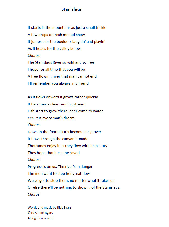 "Stanislaus River" song by Rick Byars, words - The Stan | The Stan