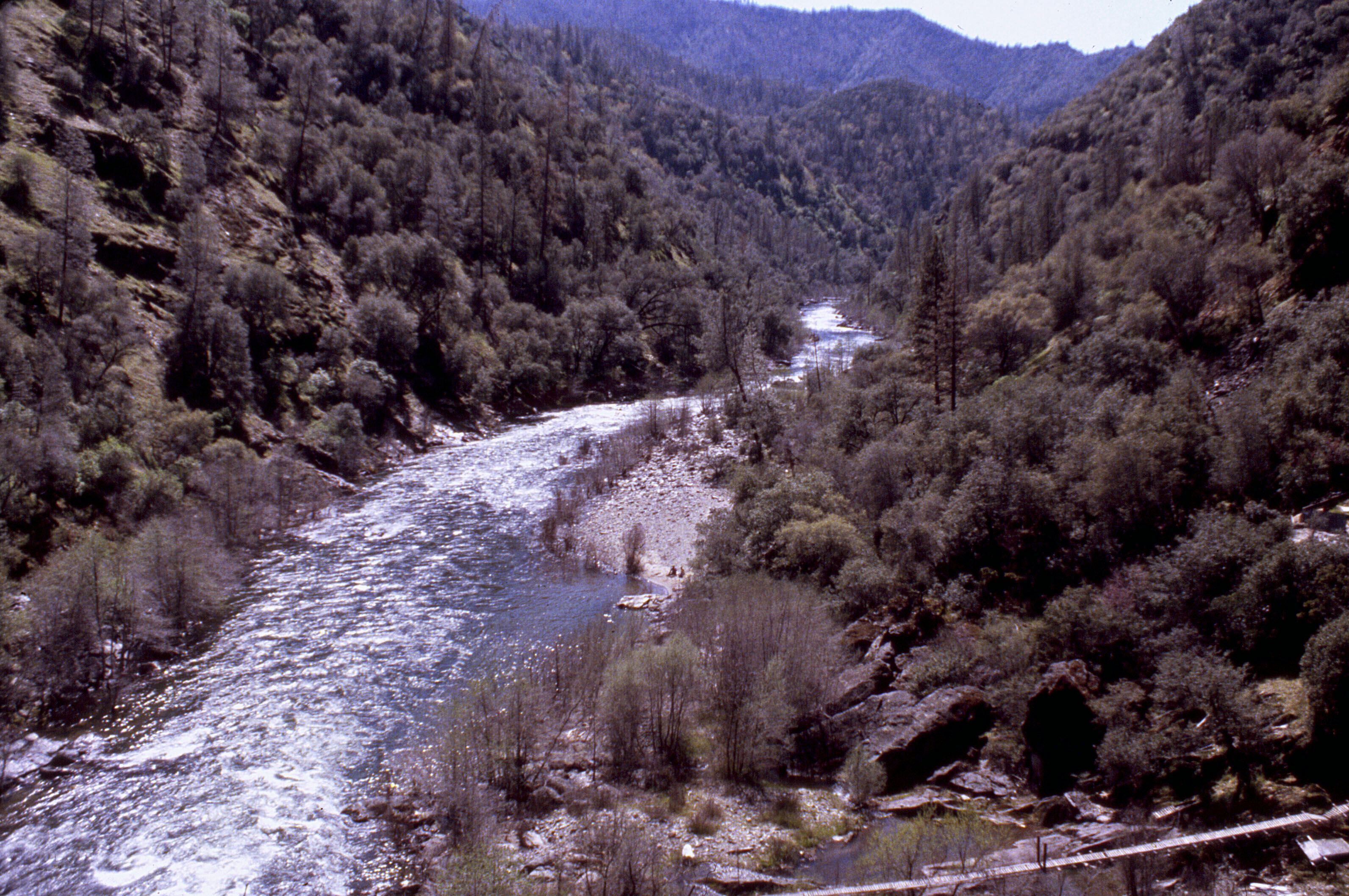 A view downstream to Death Rapid from Suspension Bridge - The ...